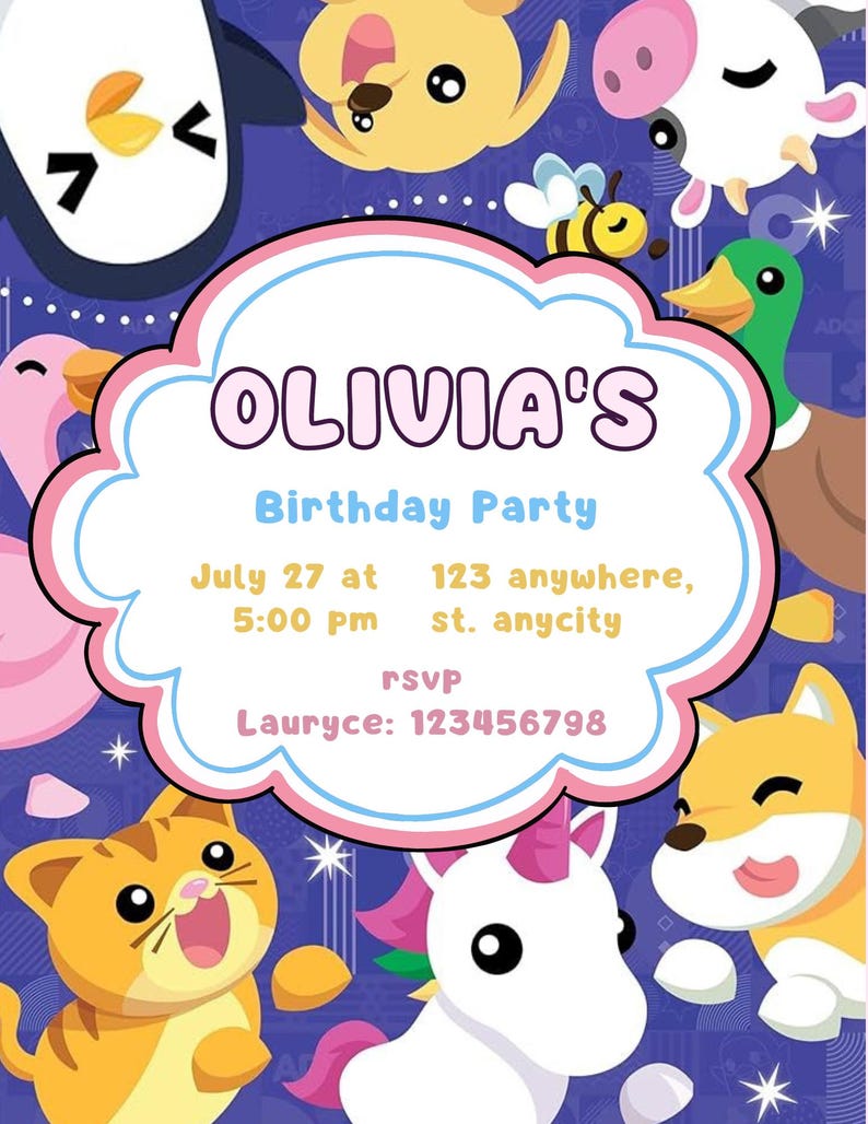 Adopt Me Birthday Invitation Set | Personalized Roblox Party Invite ...