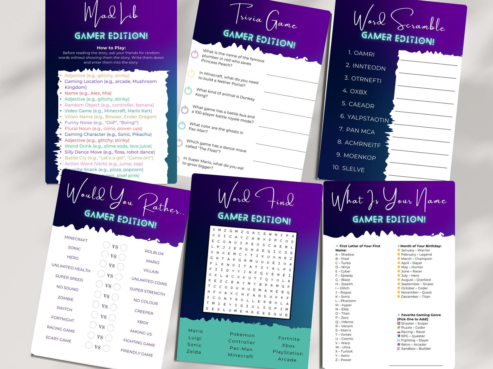 Gamer Birthday Word Scramble | Fun Video Game Party Game | Printable ...