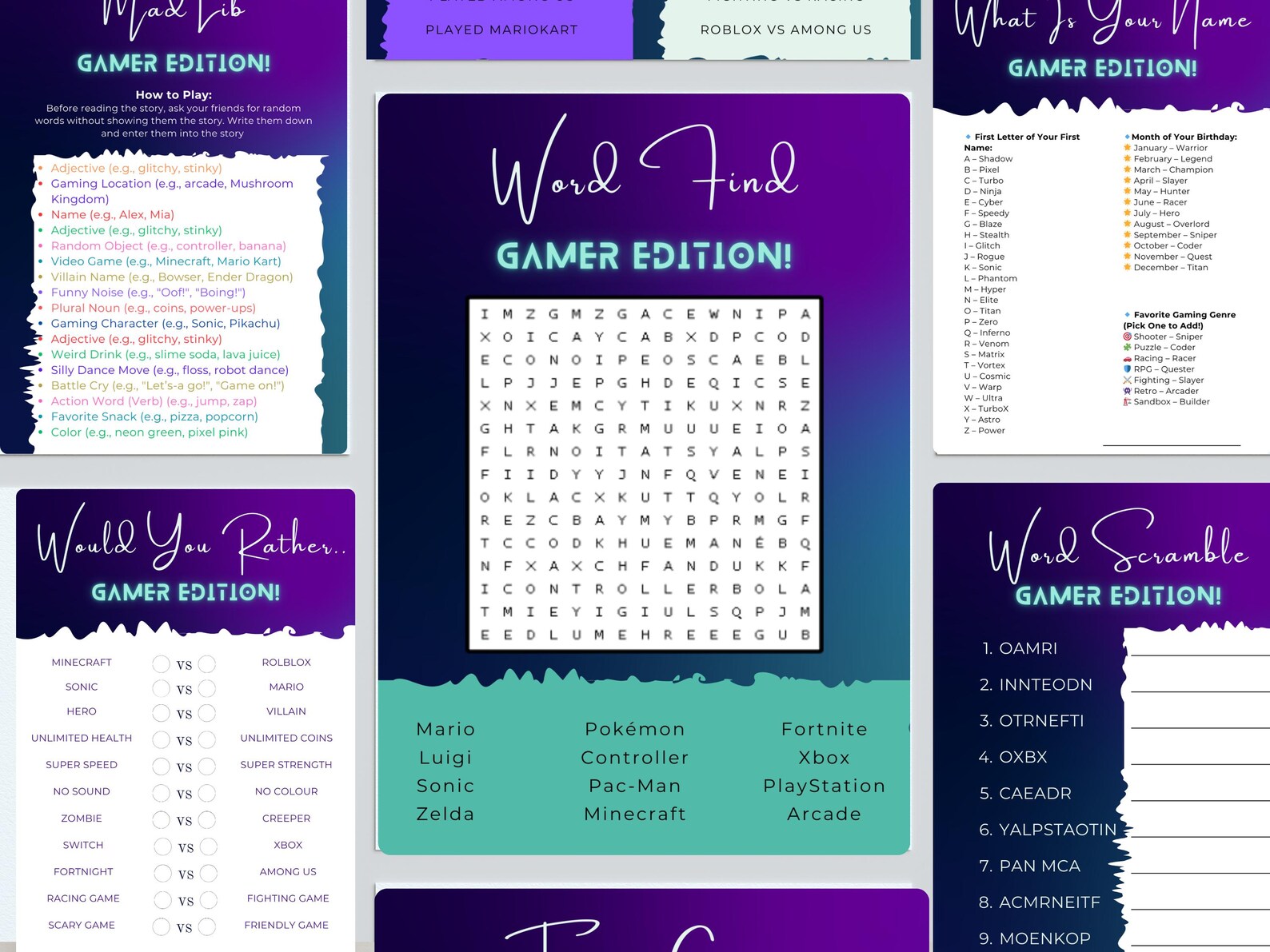 Gamer Birthday Word Scramble | Fun Video Game Party Game | Printable ...
