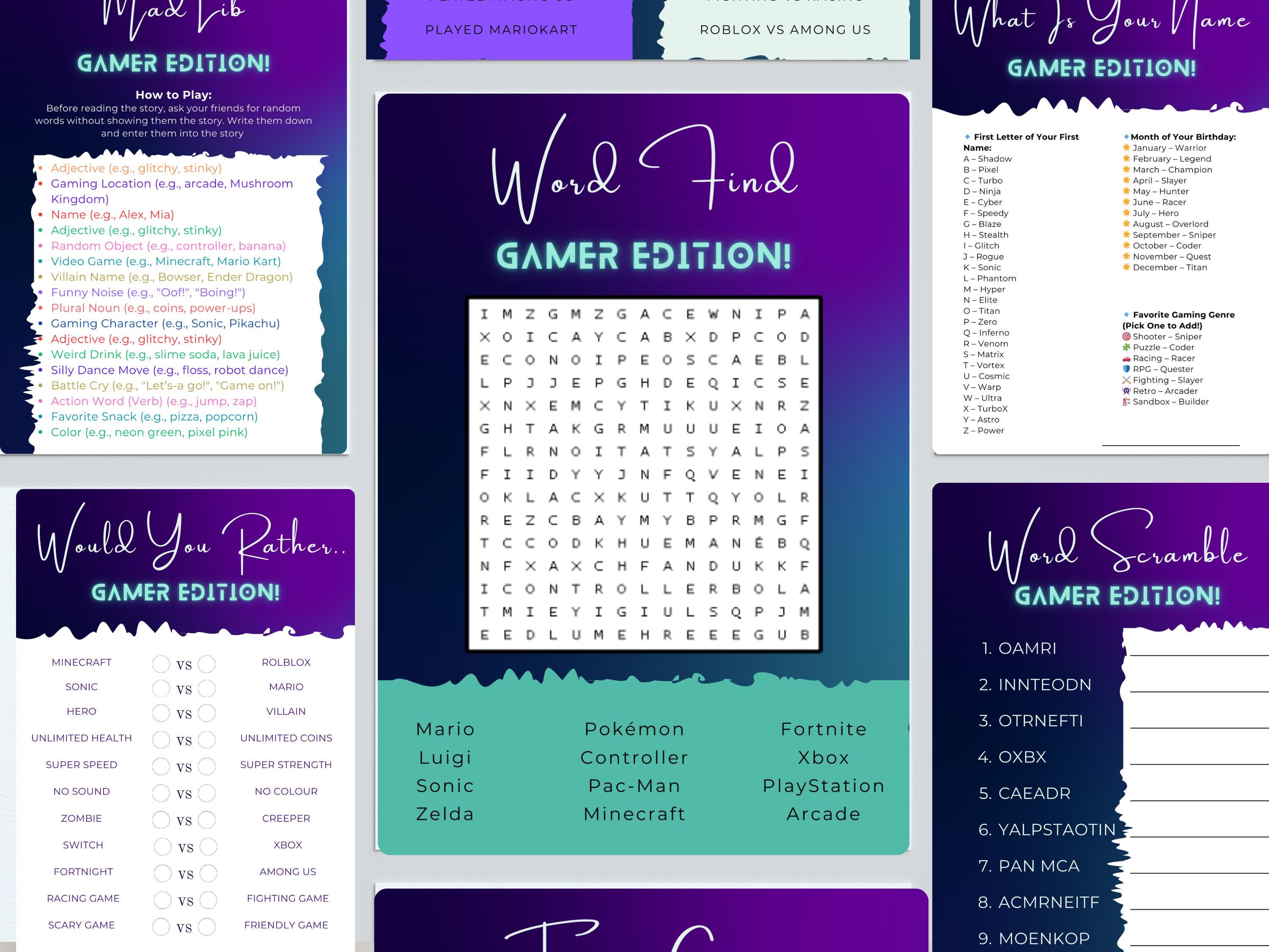 Gamer Birthday Word Scramble | Fun Video Game Party Game | Printable ...