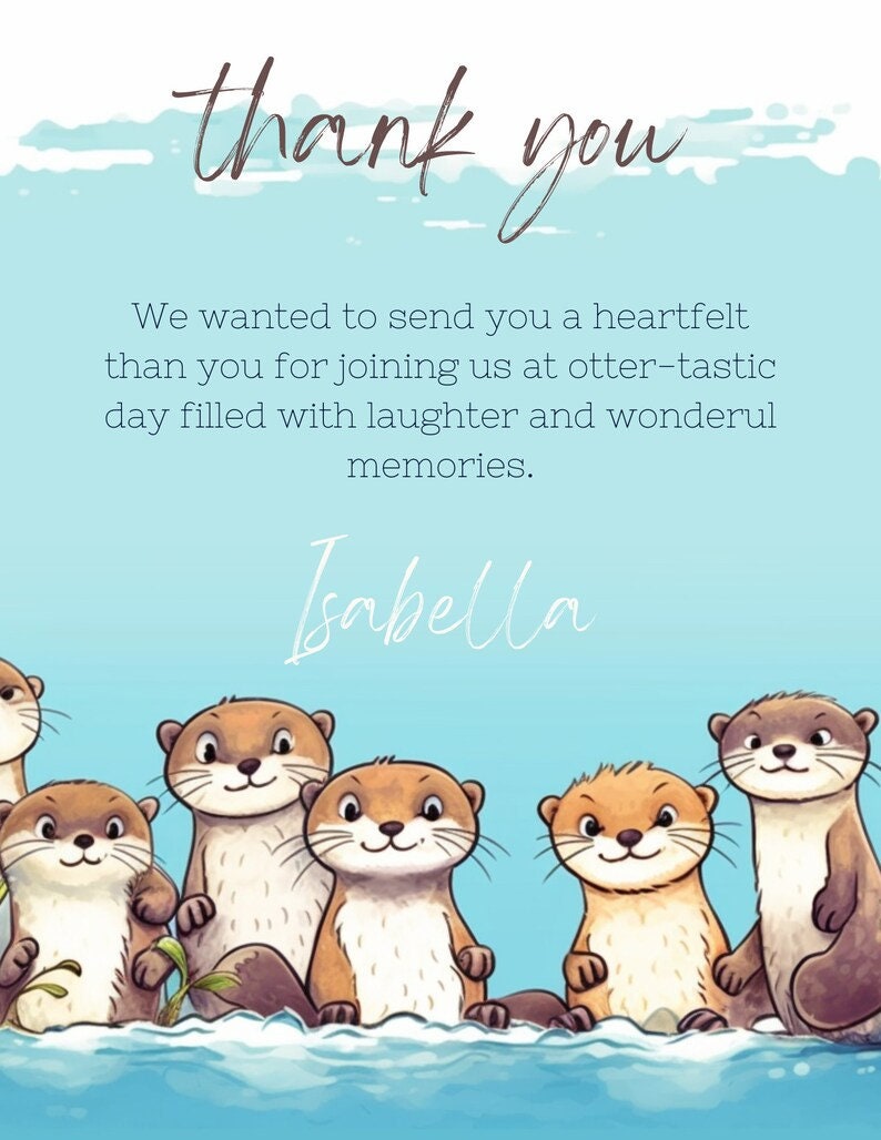Cute Otter Birthday Party Invitation Set | Personalized With Free ...