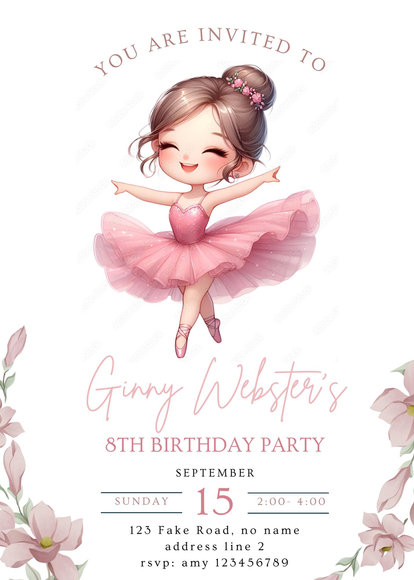 Kids Ballet Birthday Invitation Set | Personalized Ballet-themed Party ...