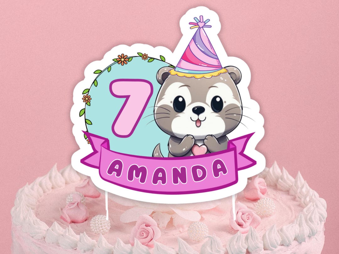 Custom Cute Otter Cake Topper Personalized With Name & Age - Etsy