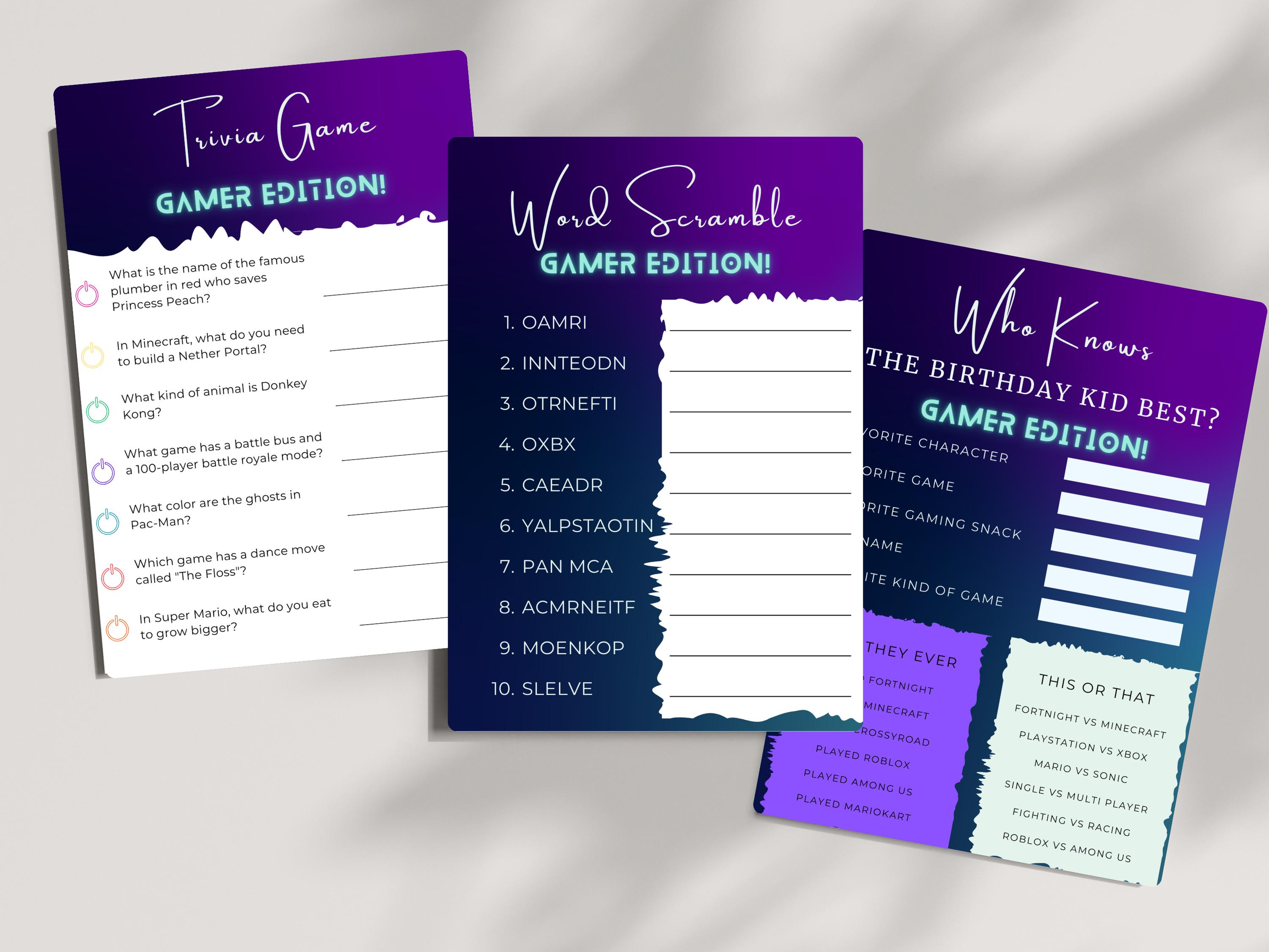 Gamer Birthday Word Scramble | Fun Video Game Party Game | Printable ...