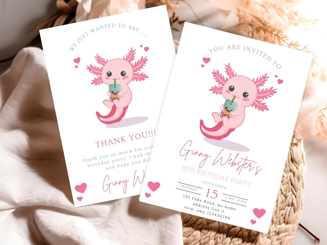 Axolotl Birthday Party Invitation Set | Personalized Axolotl-themed ...