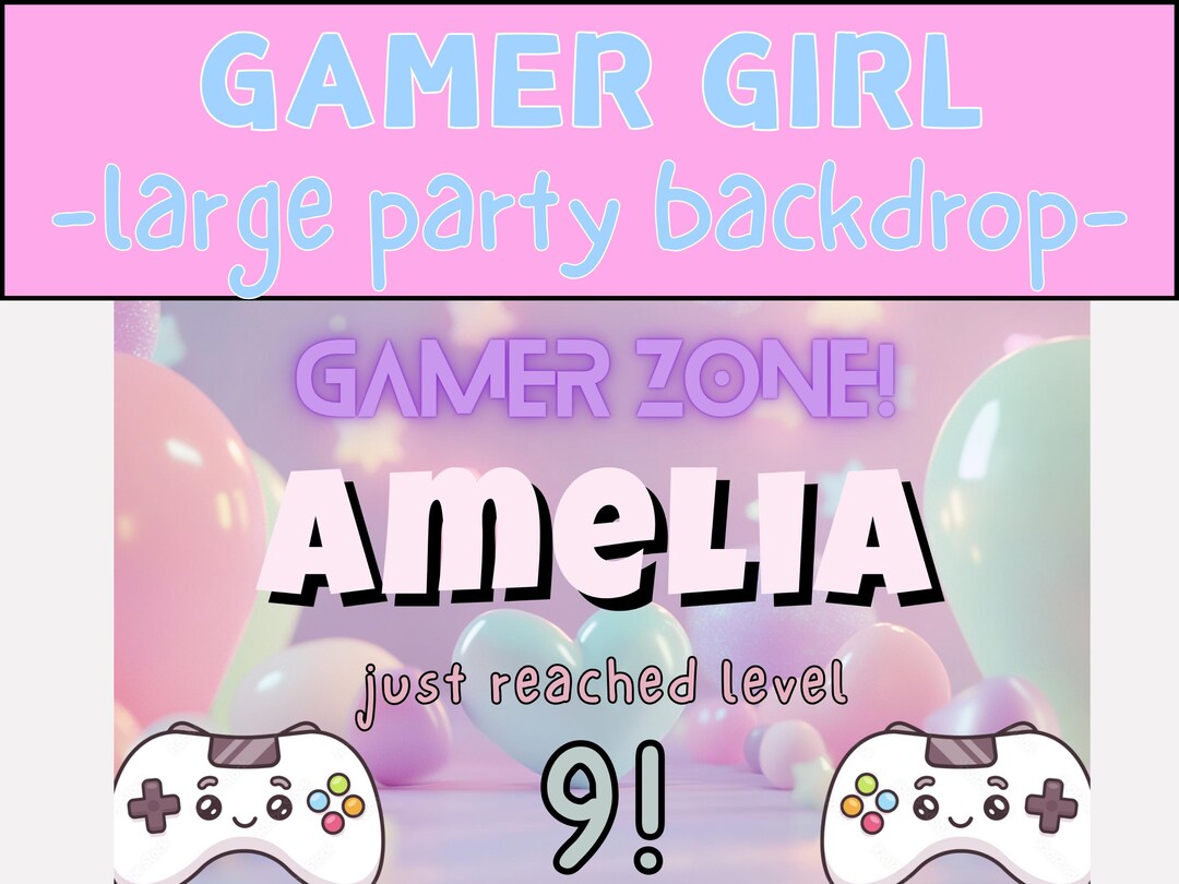 Large Gamer Girl Birthday Party Backdrop | Pink Video Game Party ...