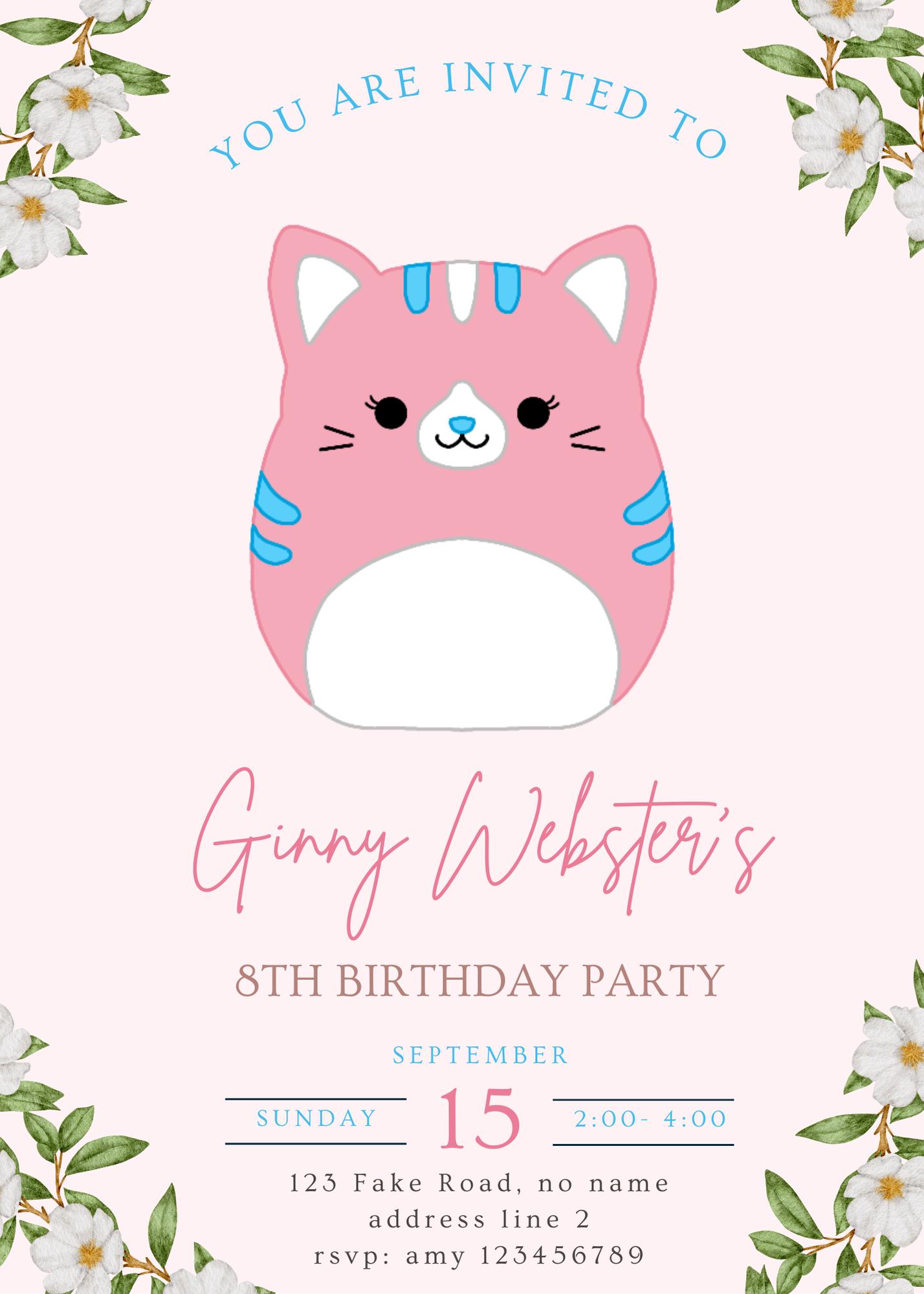 Cute Squishmallow Birthday Invitation Set | Personalized Squishmallow ...