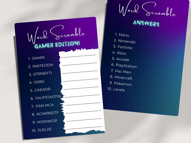 Gamer Birthday Word Scramble | Fun Video Game Party Game | Printable ...