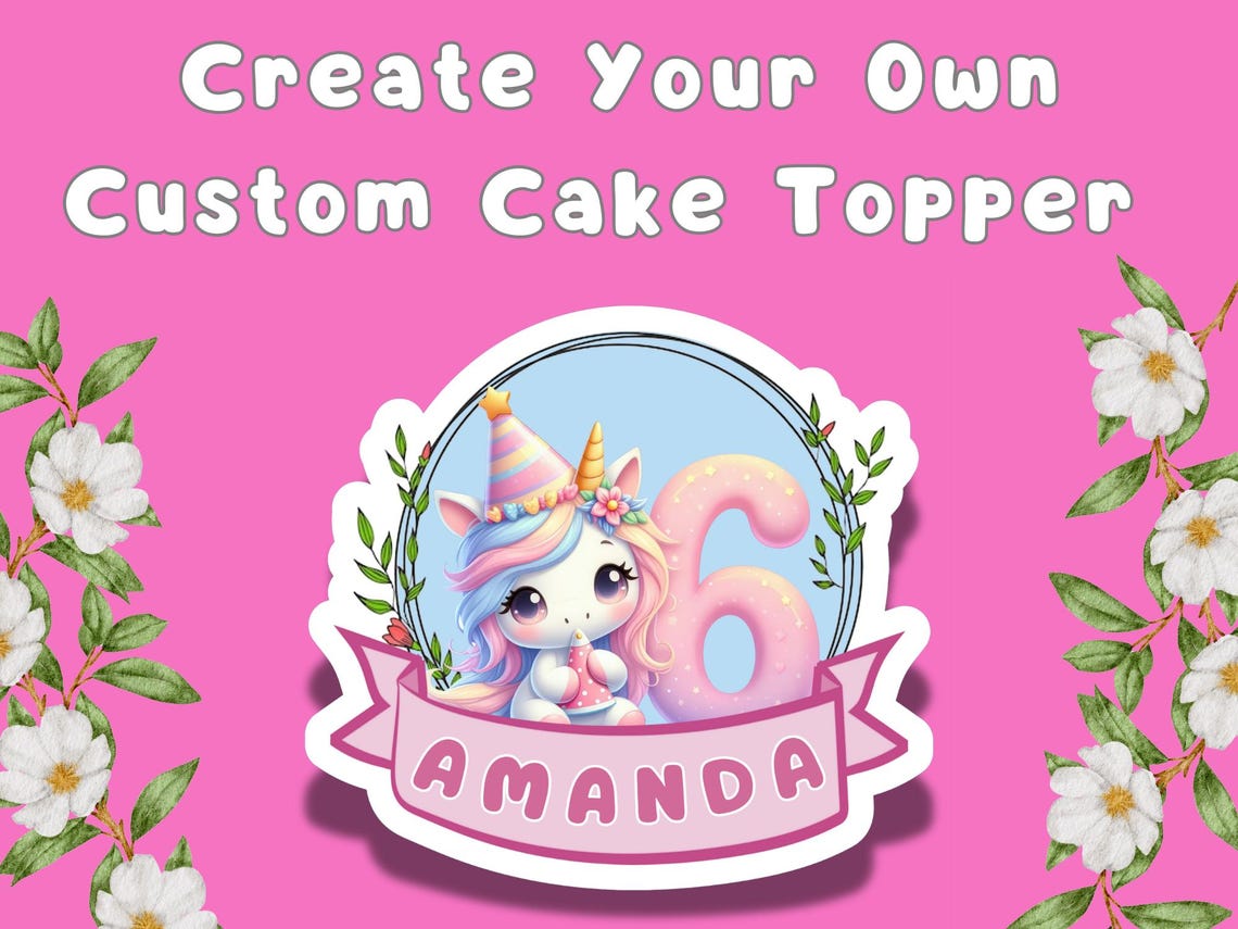 Sixth Birthday Unicorn Cake Topper | Custom Name & Age 6 - Etsy