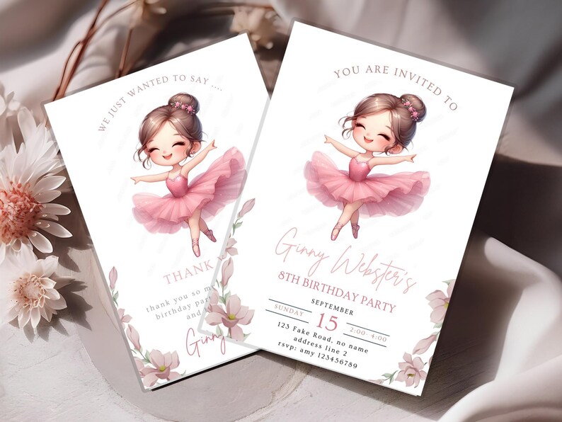 Kids Ballet Birthday Invitation Set Personalized Ballet-themed Party ...