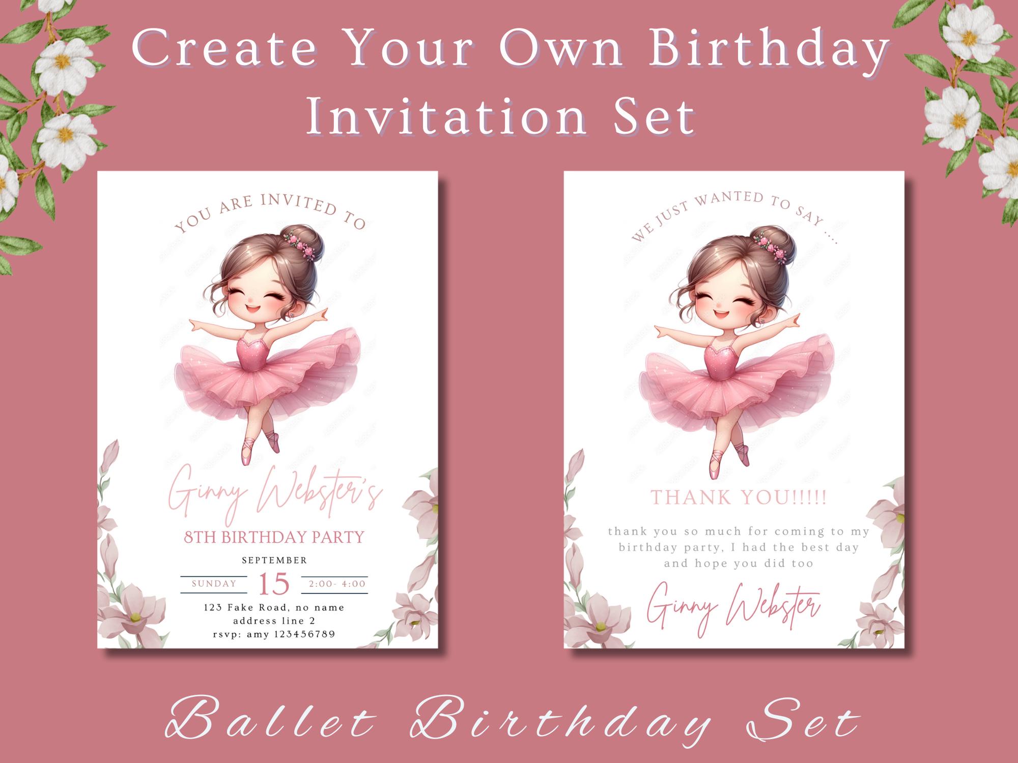 Kids Ballet Birthday Invitation Set | Personalized Ballet-themed Party ...