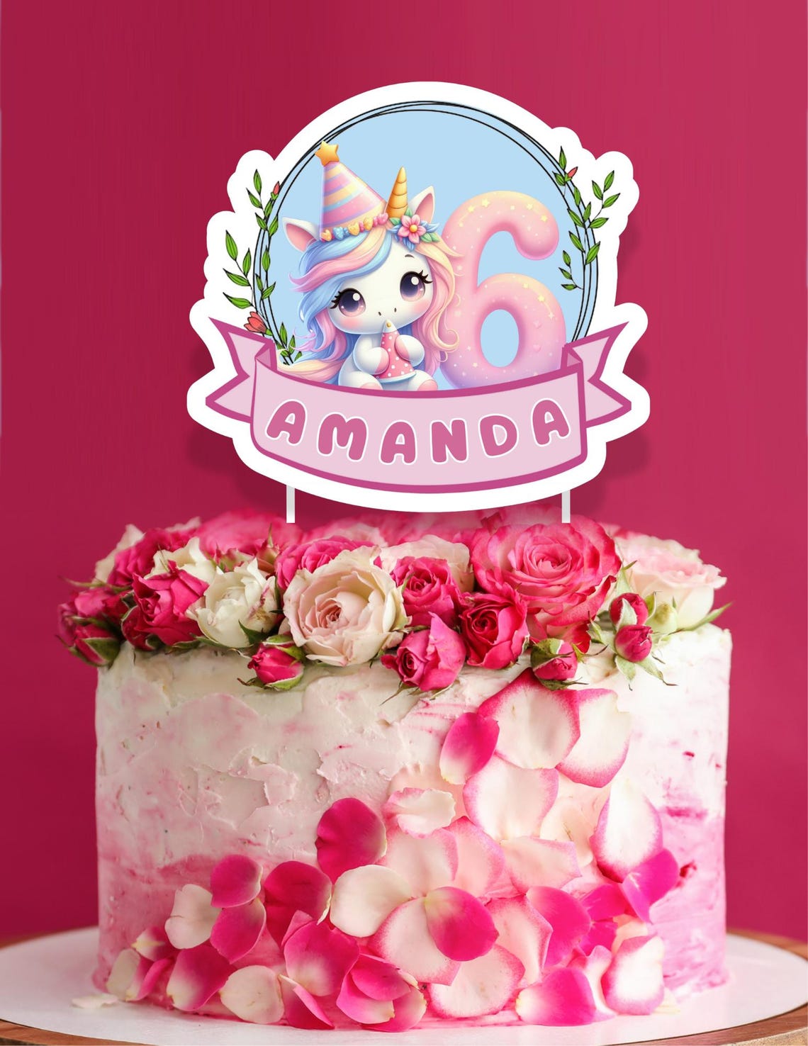 Sixth Birthday Unicorn Cake Topper | Custom Name & Age 6 - Etsy