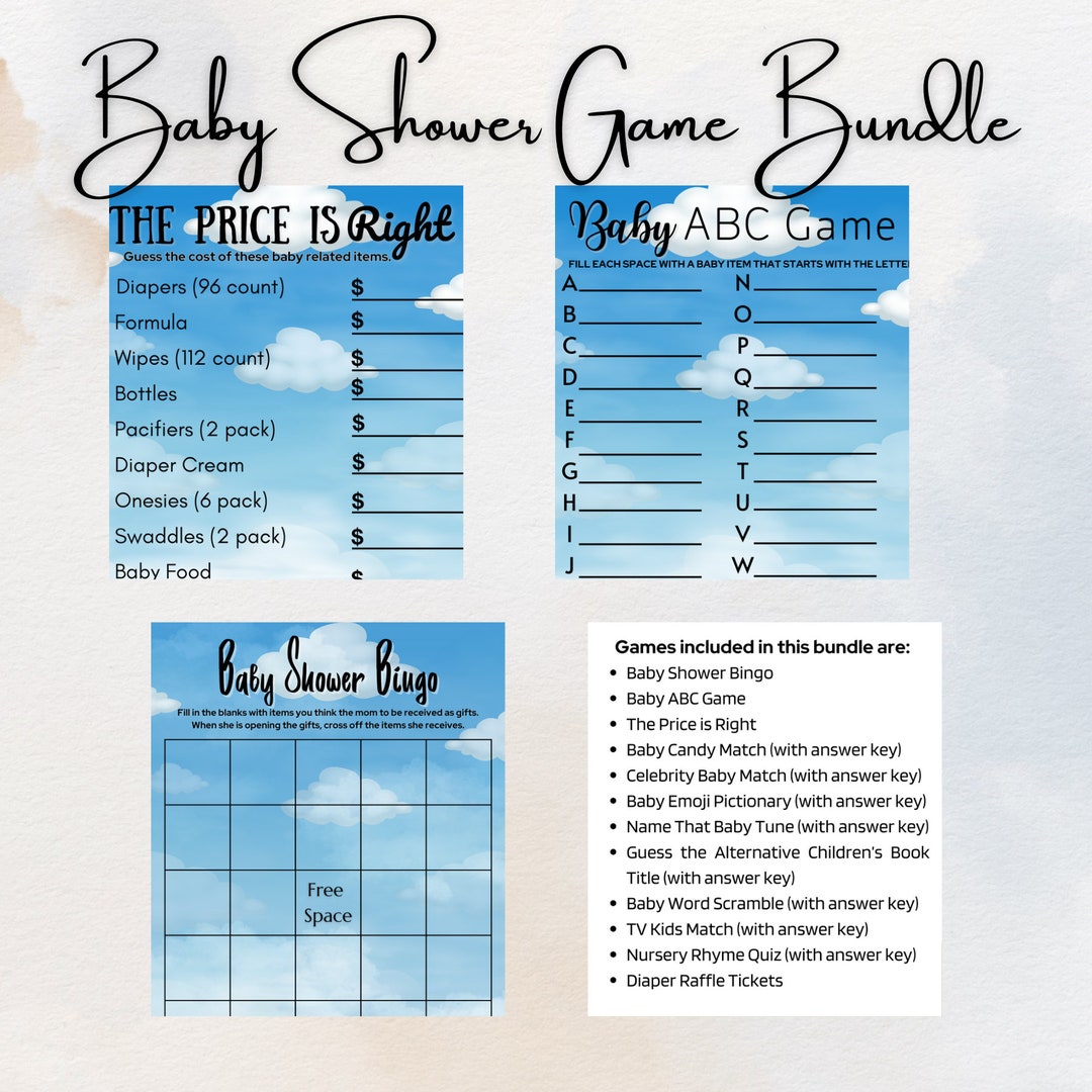 Baby Shower Game Bundle | Baby Shower Games | Cloud Theme | on Cloud 9 ...