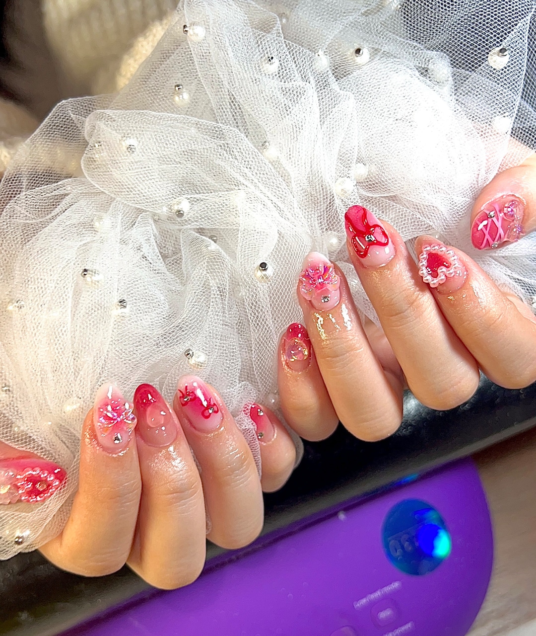 Red Ribbon Heart Nails / Y2k Nails / Custom Press on Nails/ Handmade ...