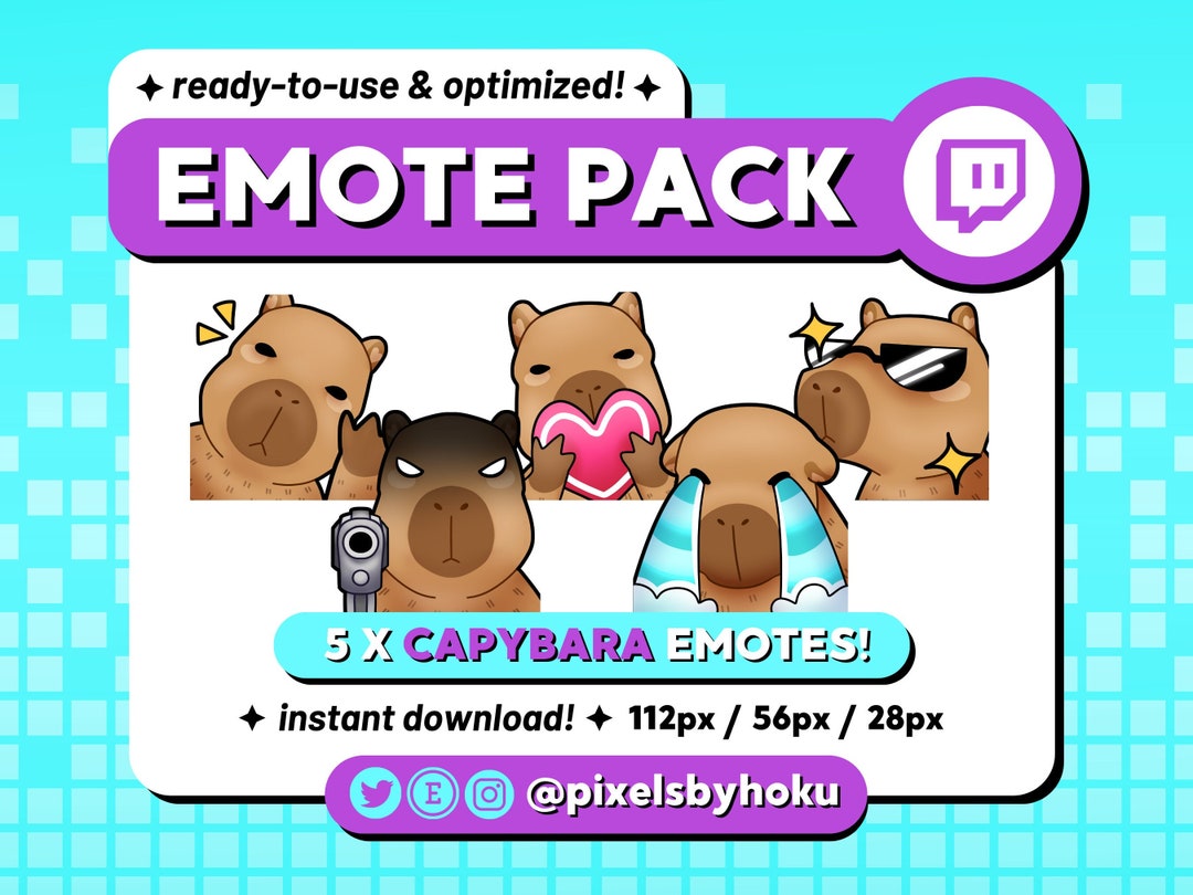 CAPYBARA EMOTES 5 Pack for Twitch / Youtube / Discord Cute, Funny ...