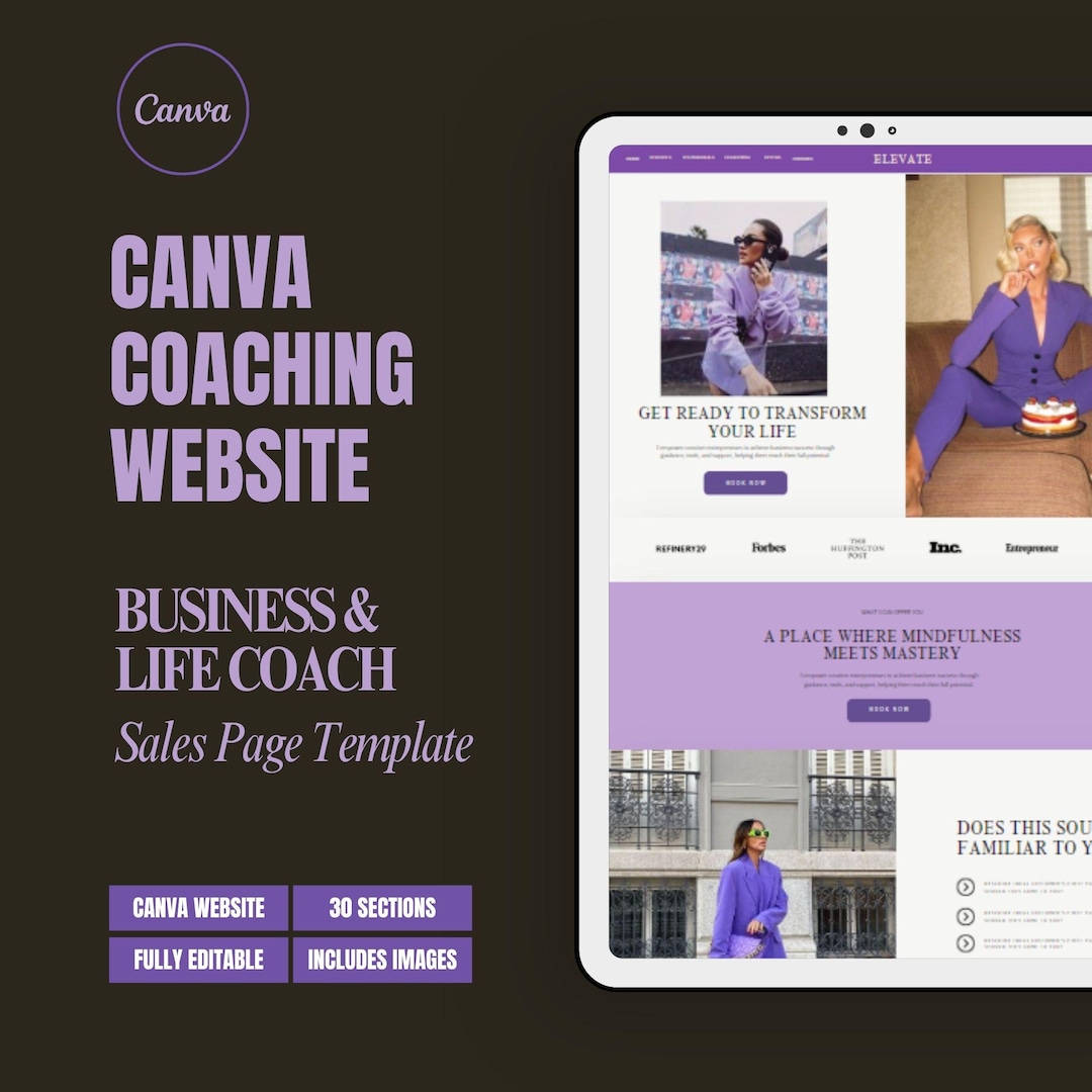 Life Coach Website Template Canva, Canva Coaching Website, Business ...