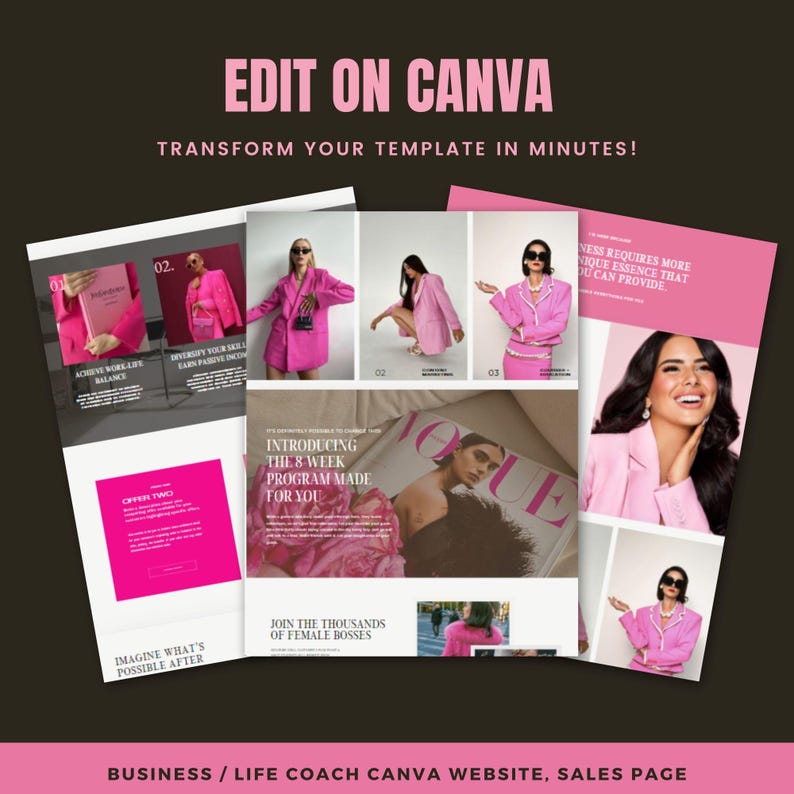 Pink Coaching Website Template: 50+ Canva Pages - Etsy