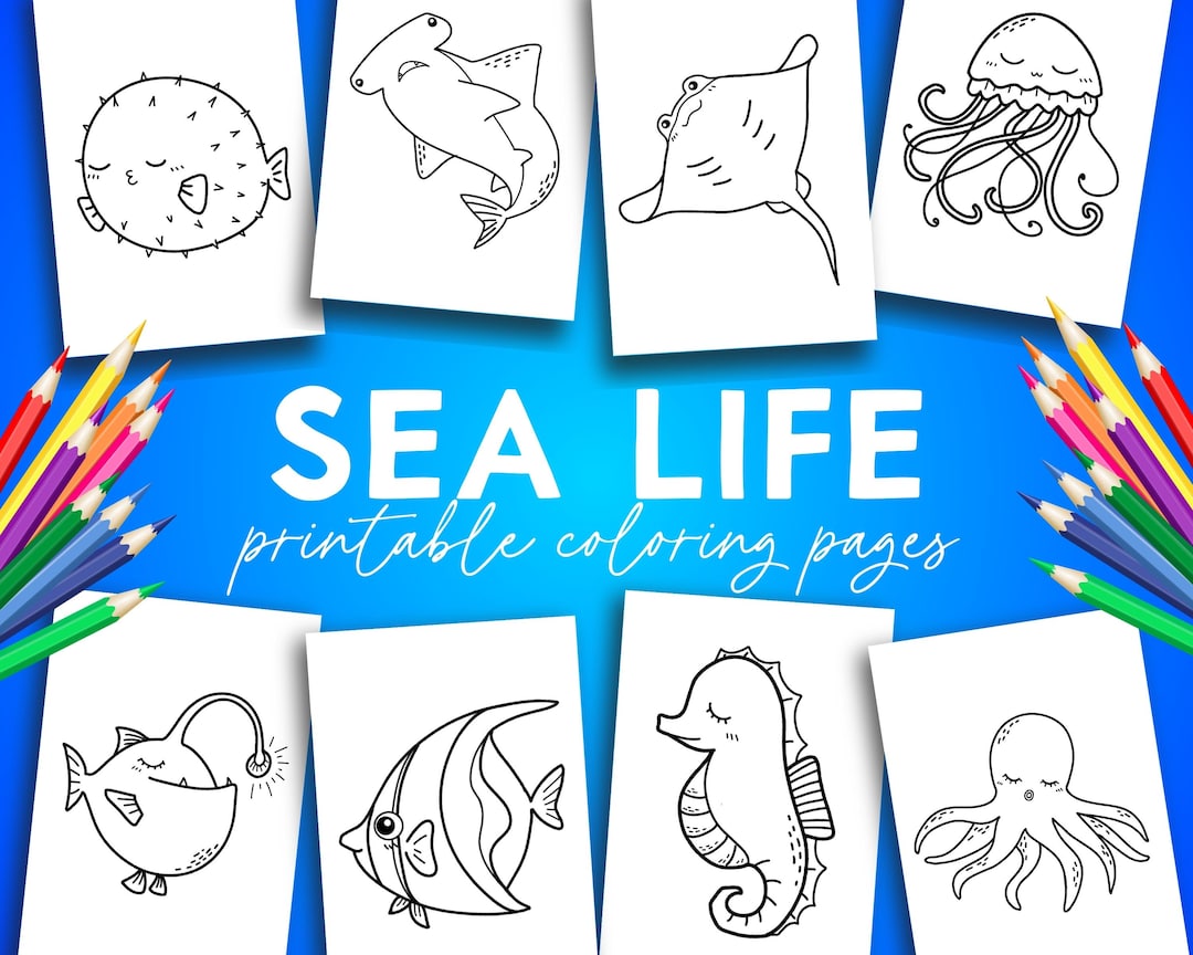 Sea Life Printable Coloring Pages. Kids Underwater Animals Coloring ...