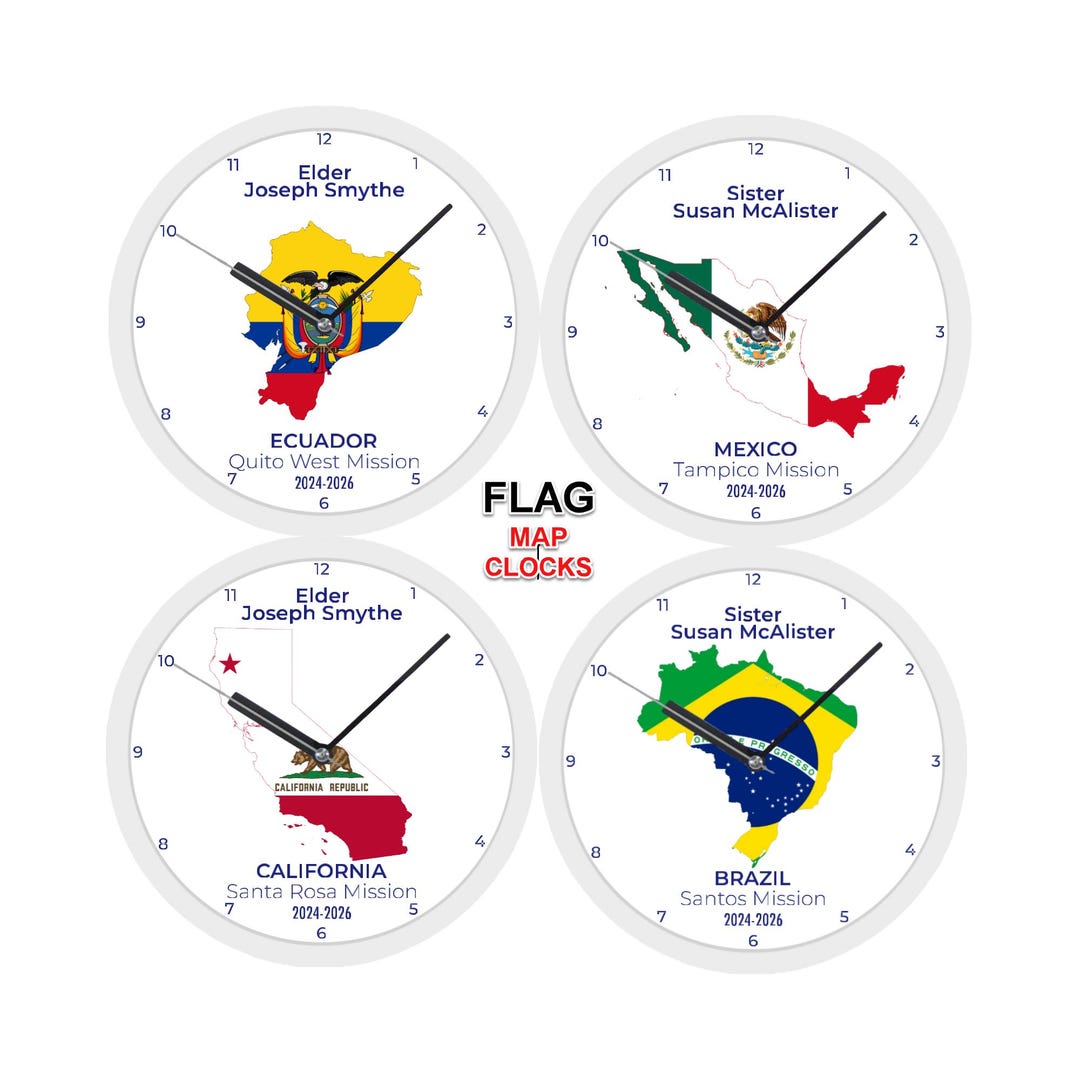 9" FLAG MAP Personalized Missionary Clock Lds Gifts Custom Gift LDS ...