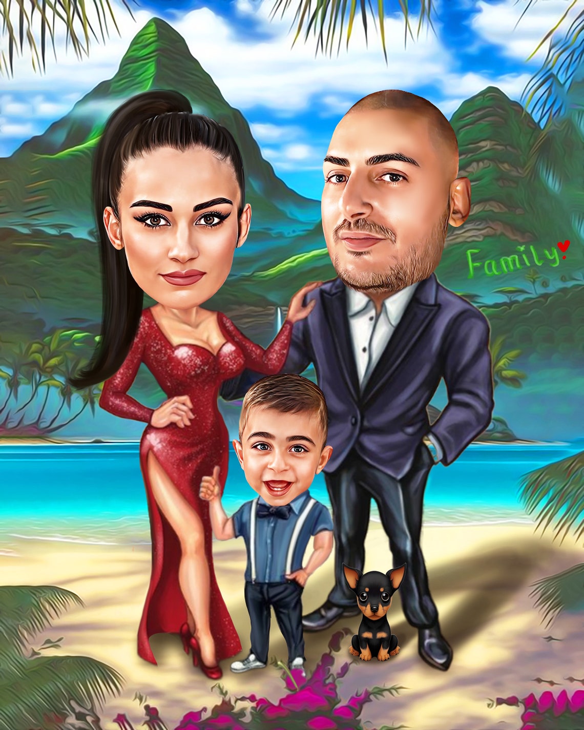 Custom Family Caricature, Custom Family Drawing, Personalised Hand ...