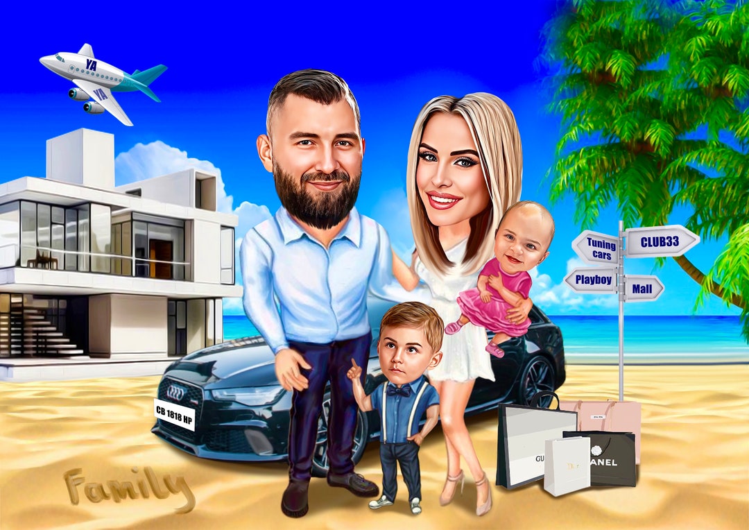 Custom Family Caricature, Custom Family Drawing, Personalised Hand ...