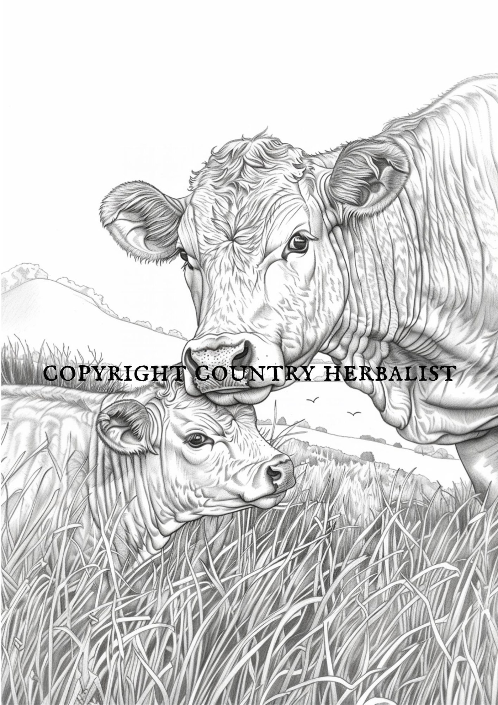 Cow and Calf in Pasture Printable Coloring Pages ~ Old Macdonalds Farm ...