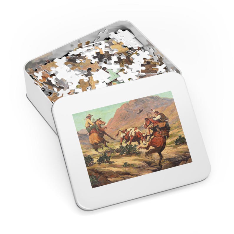 Vintage Cowboy Jigsaw Puzzle Longhorn Drama Western Ranch Cowboys ...