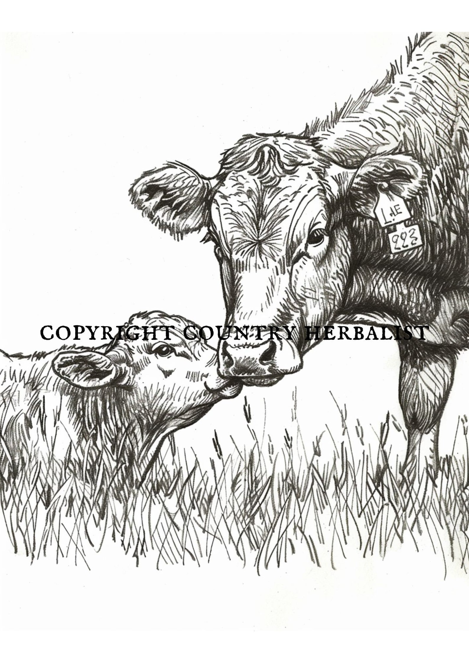 Cow and Calf in Pasture Printable Coloring Pages ~ Old Macdonalds Farm ...
