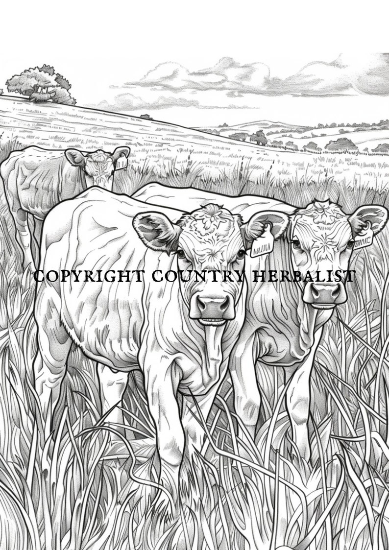 Cow and Calf in Pasture Printable Coloring Pages ~ Old Macdonalds Farm ...