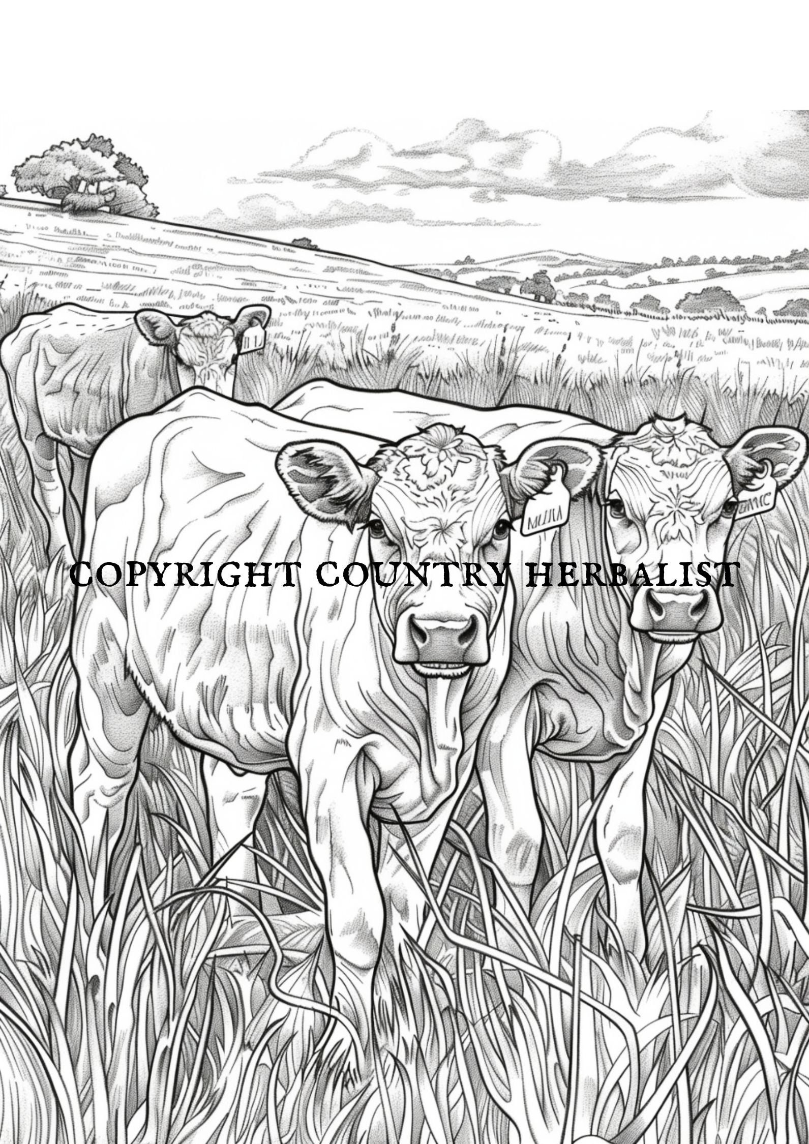Cow and Calf in Pasture Printable Coloring Pages ~ Old Macdonalds Farm ...