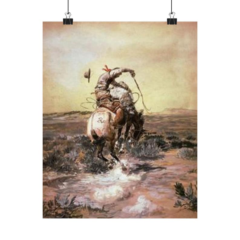 Vintage Western Cowboy Bucking Horse Poster - Rustic Rodeo Giclée Art ...