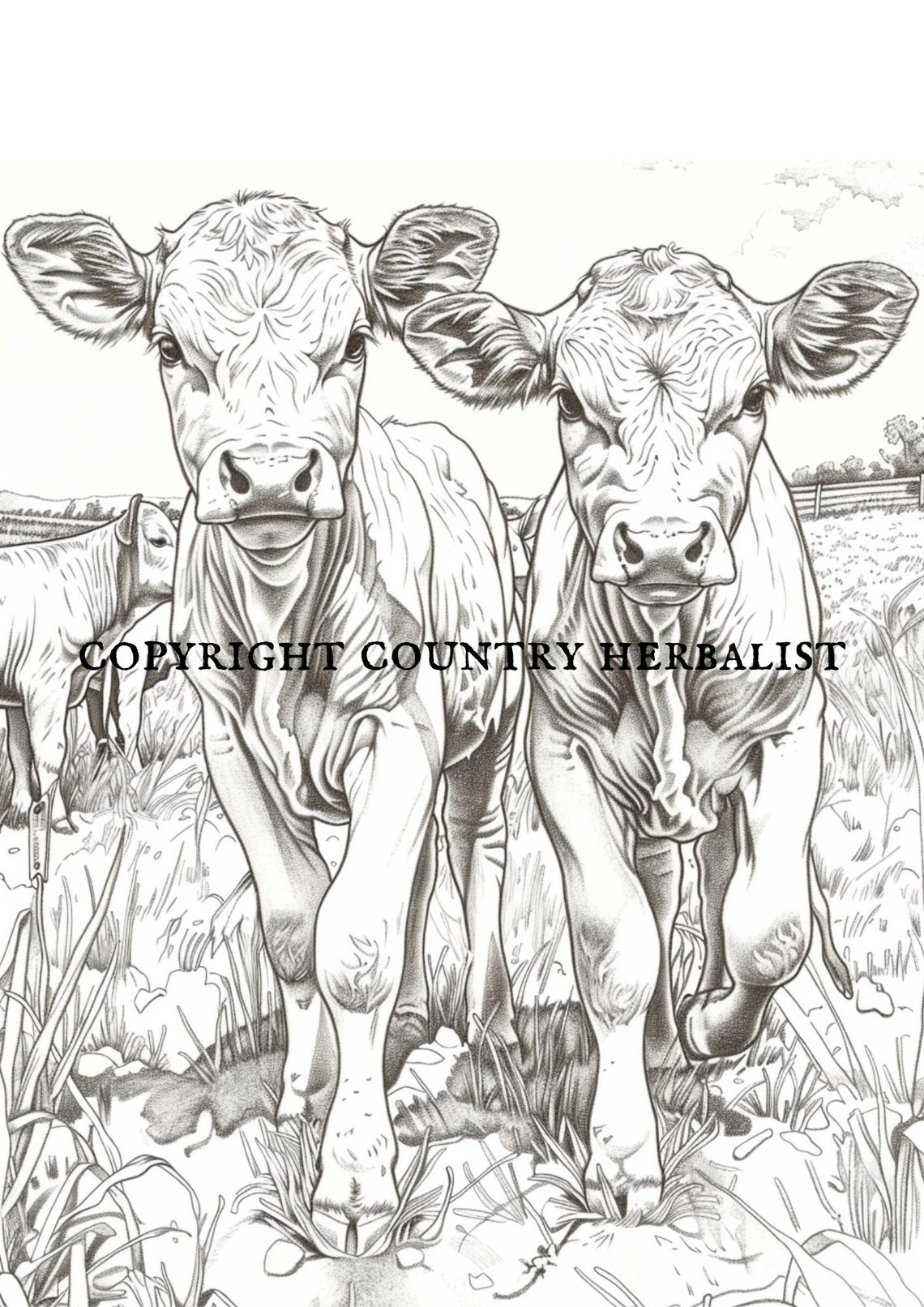 Cow and Calf in Pasture Printable Coloring Pages ~ Old Macdonalds Farm ...