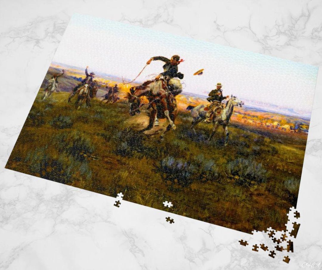 Vintage Cowboy Jigsaw Puzzle A Bad One Western Ranch Frontier Wild West ...