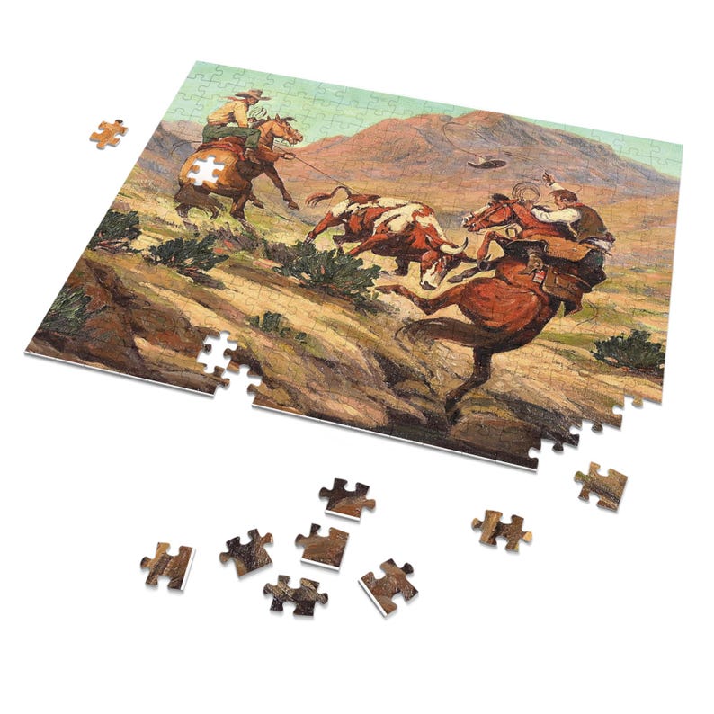 Vintage Cowboy Jigsaw Puzzle Longhorn Drama Western Ranch Cowboys ...