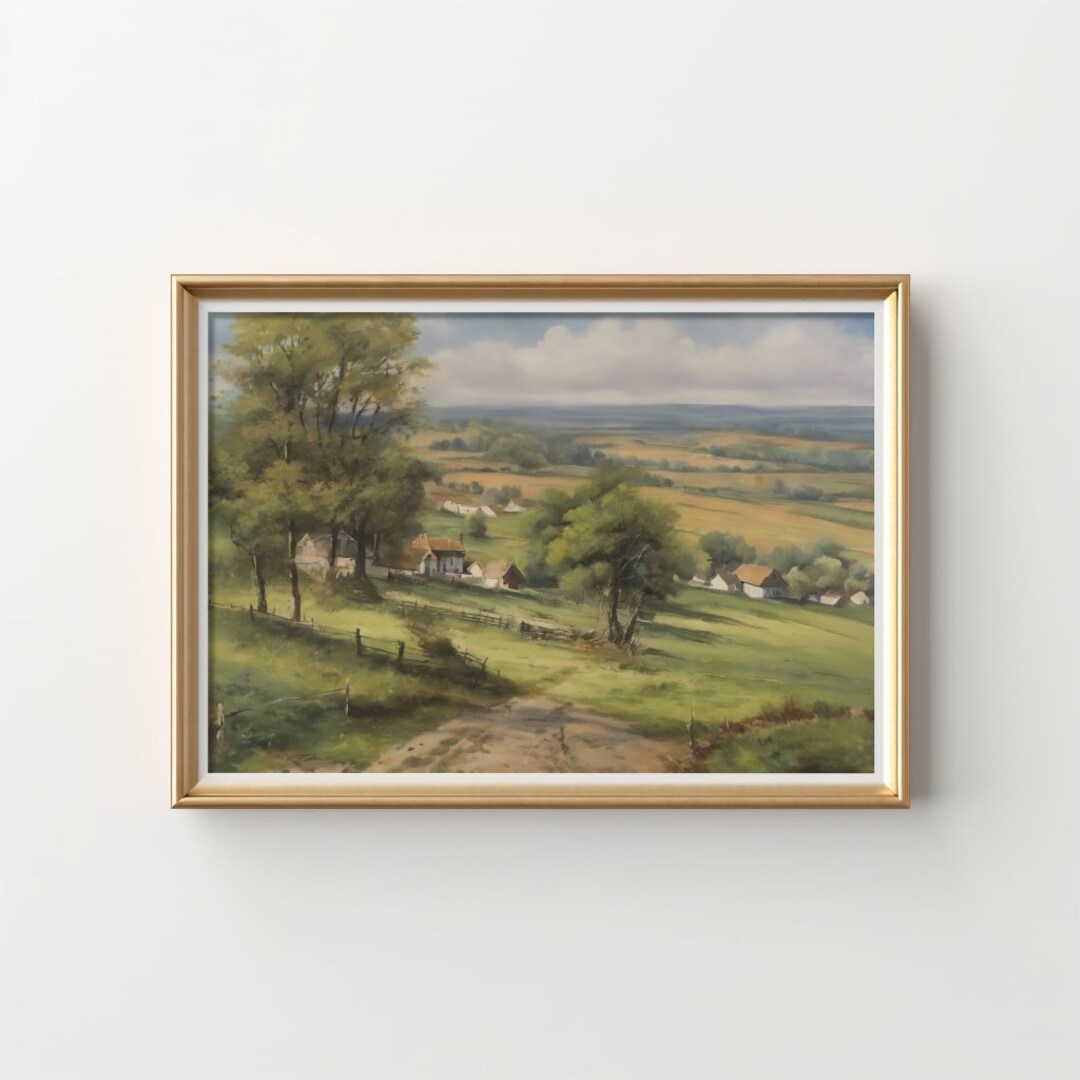 Rustic Countryside Landscape Print, Pastoral Wall Art, Vintage Style ...