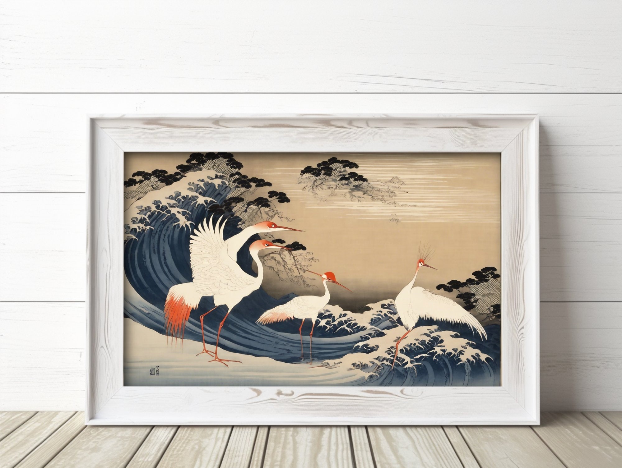 Elegant Japanese Crane Wall Art, Traditional Asian Style Decor, Large Living Room Artwork ...