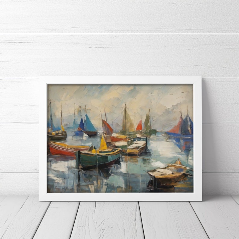 Colorful Sailboat Marina Canvas Print, Abstract Nautical Wall Art ...