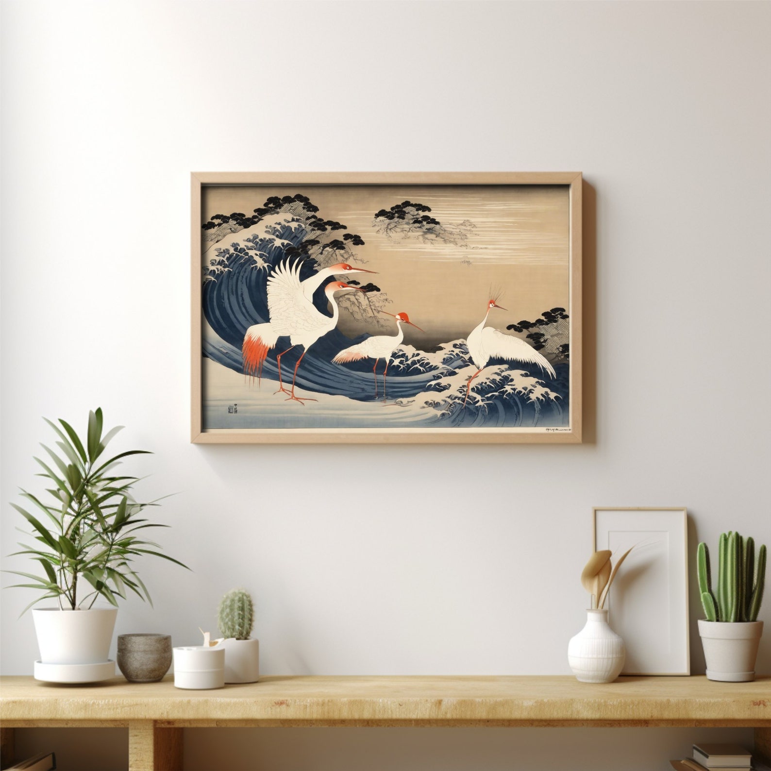 Elegant Japanese Crane Wall Art, Traditional Asian Style Decor, Large Living Room Artwork ...
