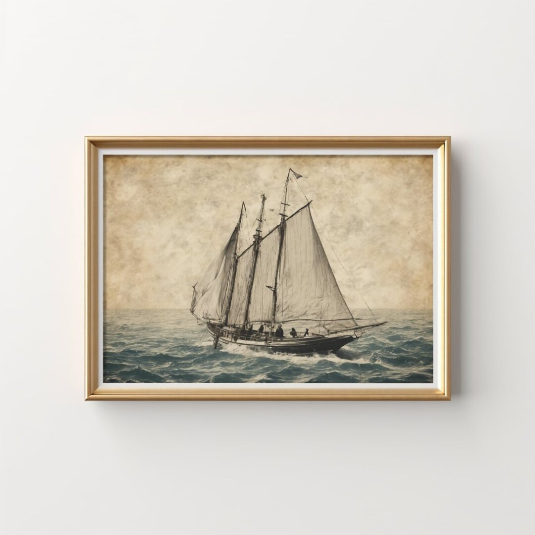 Vintage Sailing Ship Print, Nautical Wall Art, Antique Sea Vessel ...