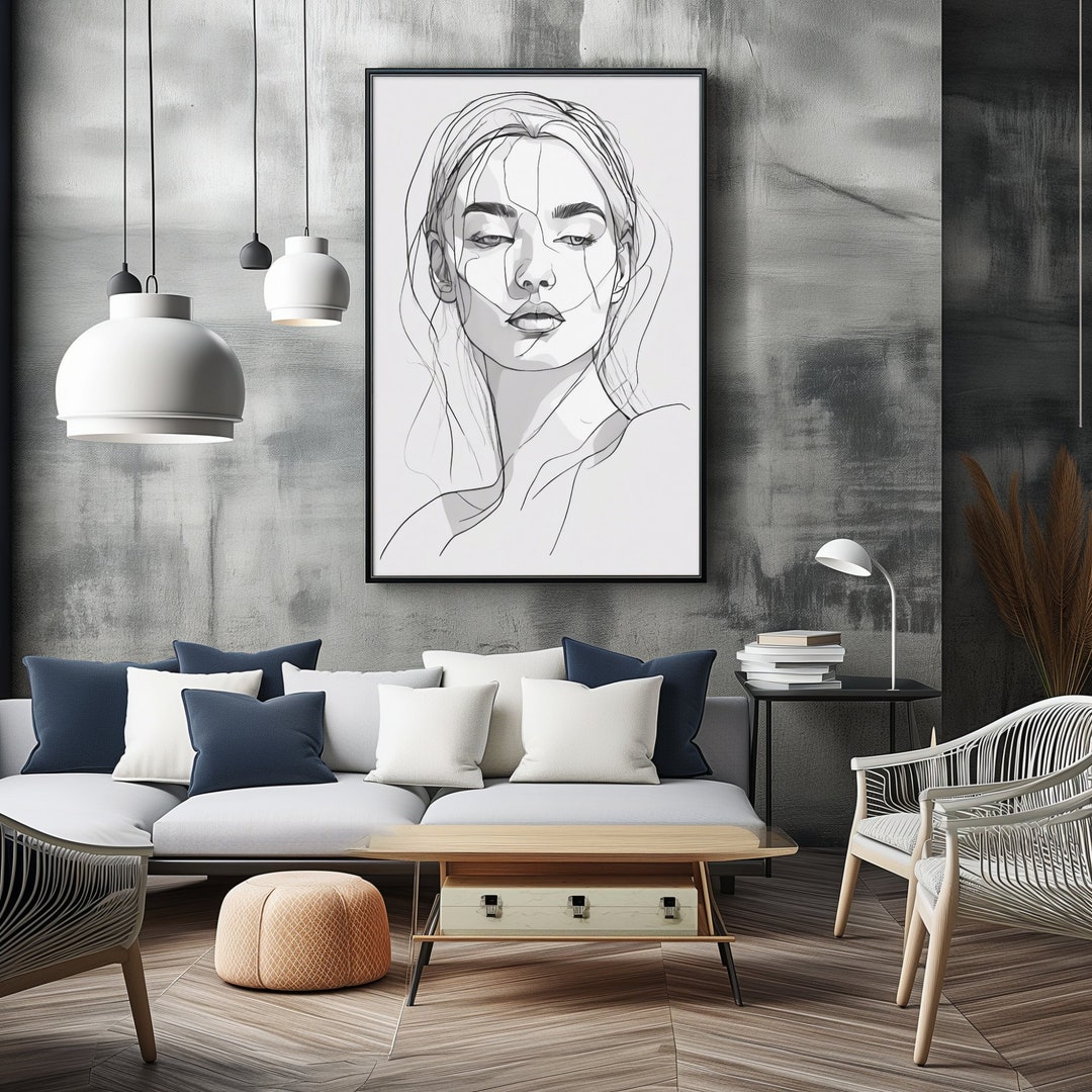 Modern Line Drawing Female Portrait, Minimalist Face Illustration, Chic ...