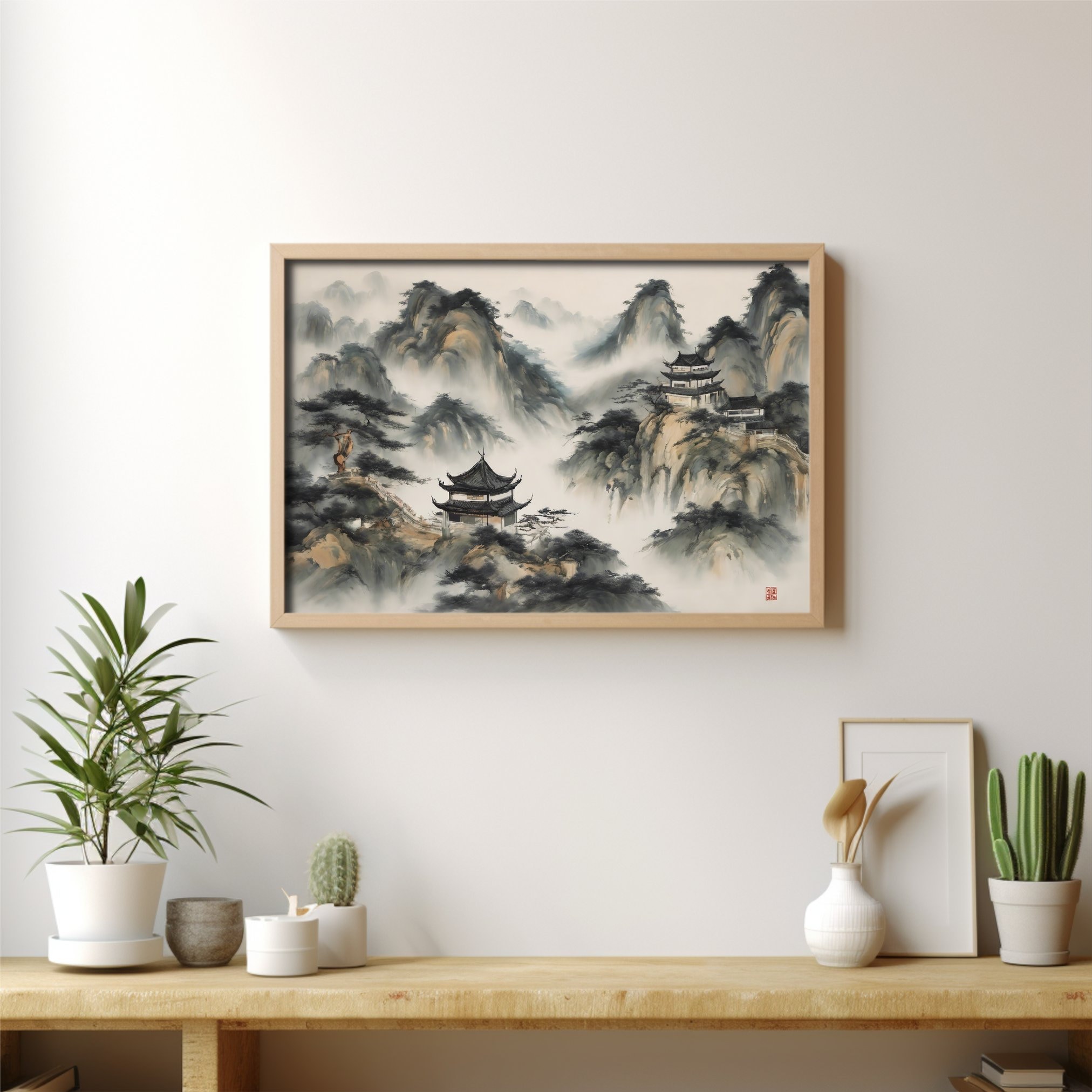 Traditional Asian Landscape Wall Art, Misty Mountains Print, Japanese ...