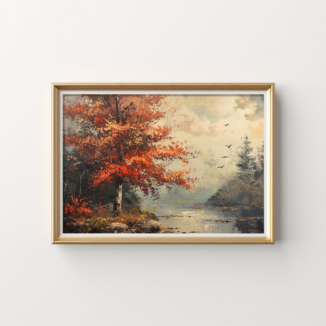 Autumn Forest Canvas Art, Rustic Fall Trees Landscape Wall Decor ...