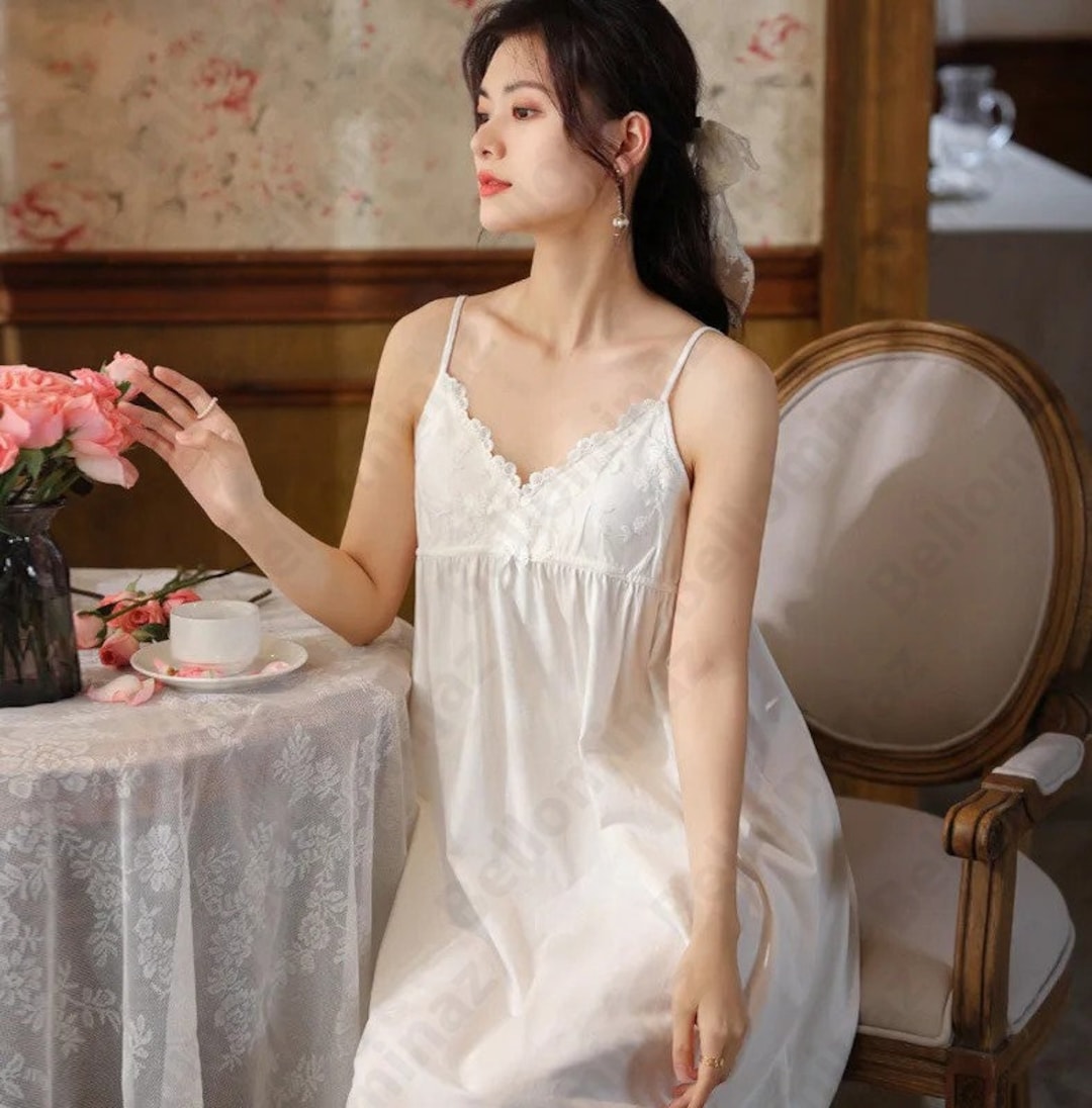 Cotton Victorian Nightgown Women Embroidery Vintage Night Dress White ...