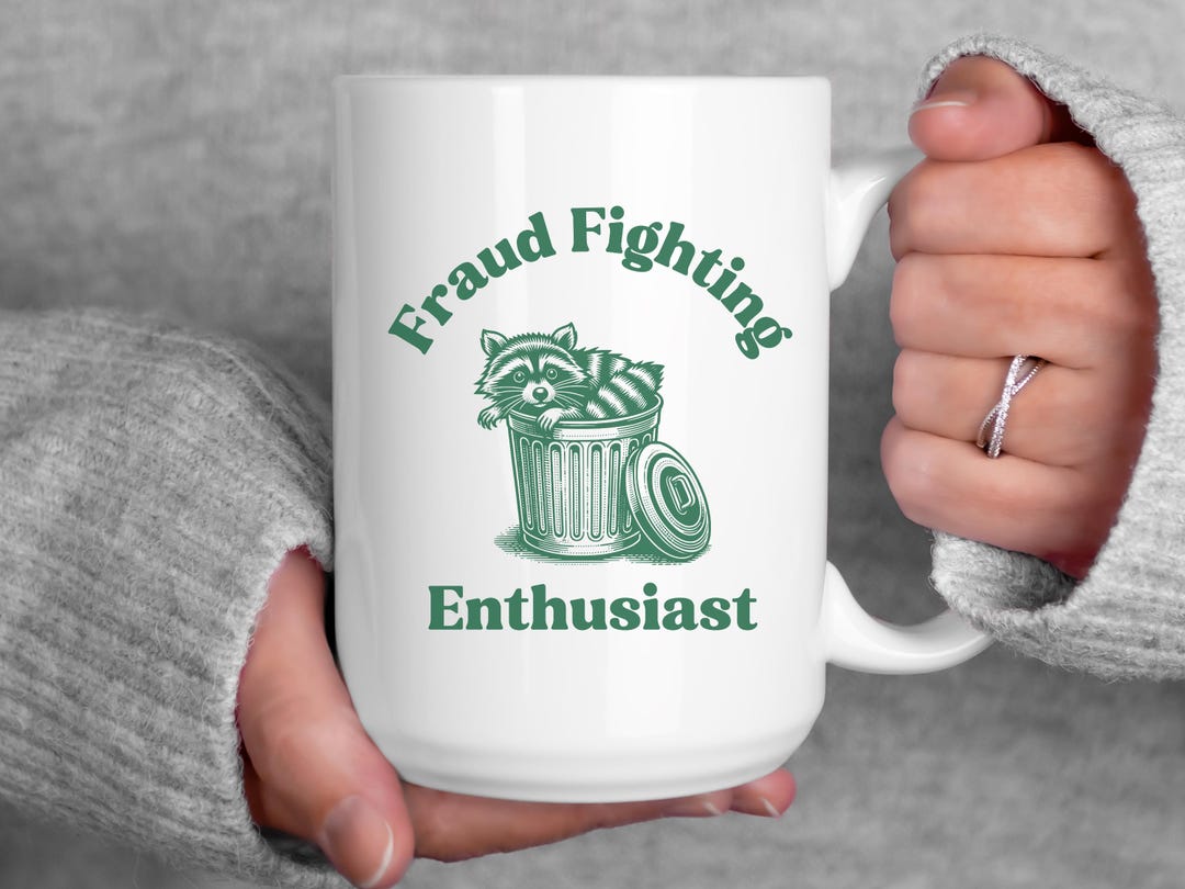 Fraud Fighting Enthusiast Mug, Funny Raccoon Trash Panda Coffee Cup ...