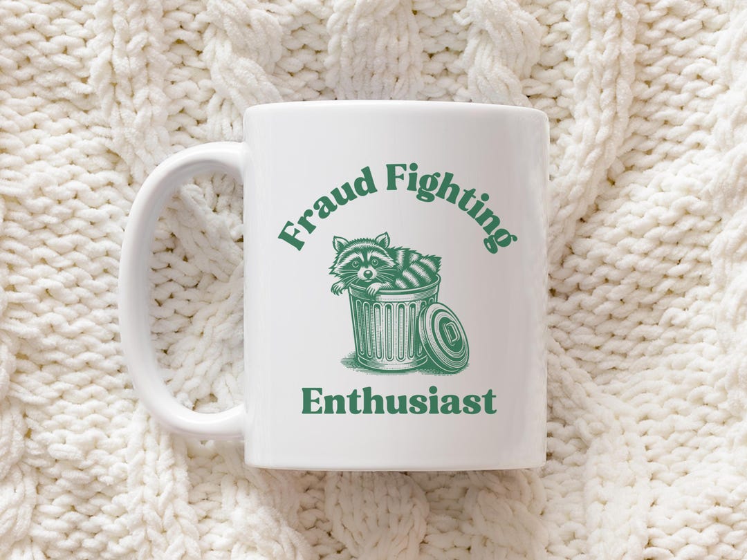 Fraud Fighting Enthusiast Mug: Raccoon Trash Can Design - Funny Gift - Etsy