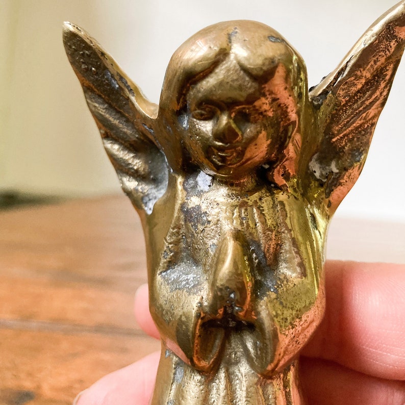 Vintage Brass Praying Angel Figurine. Gold Guardian Angel. Sacred ...