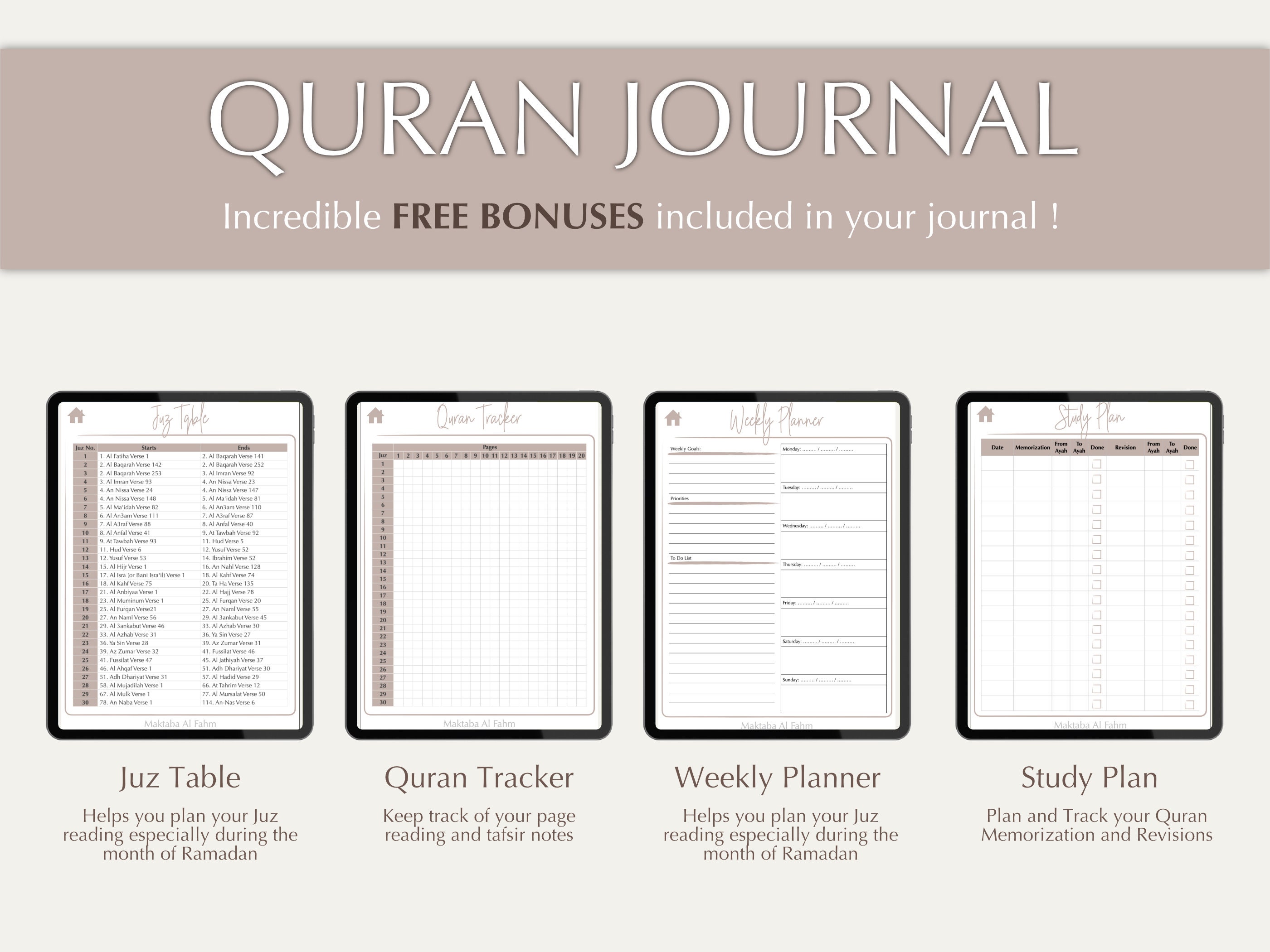 Digital Quran Study Journal: Tafseer, Hifdh Tracker, Planner (PDF Files ...