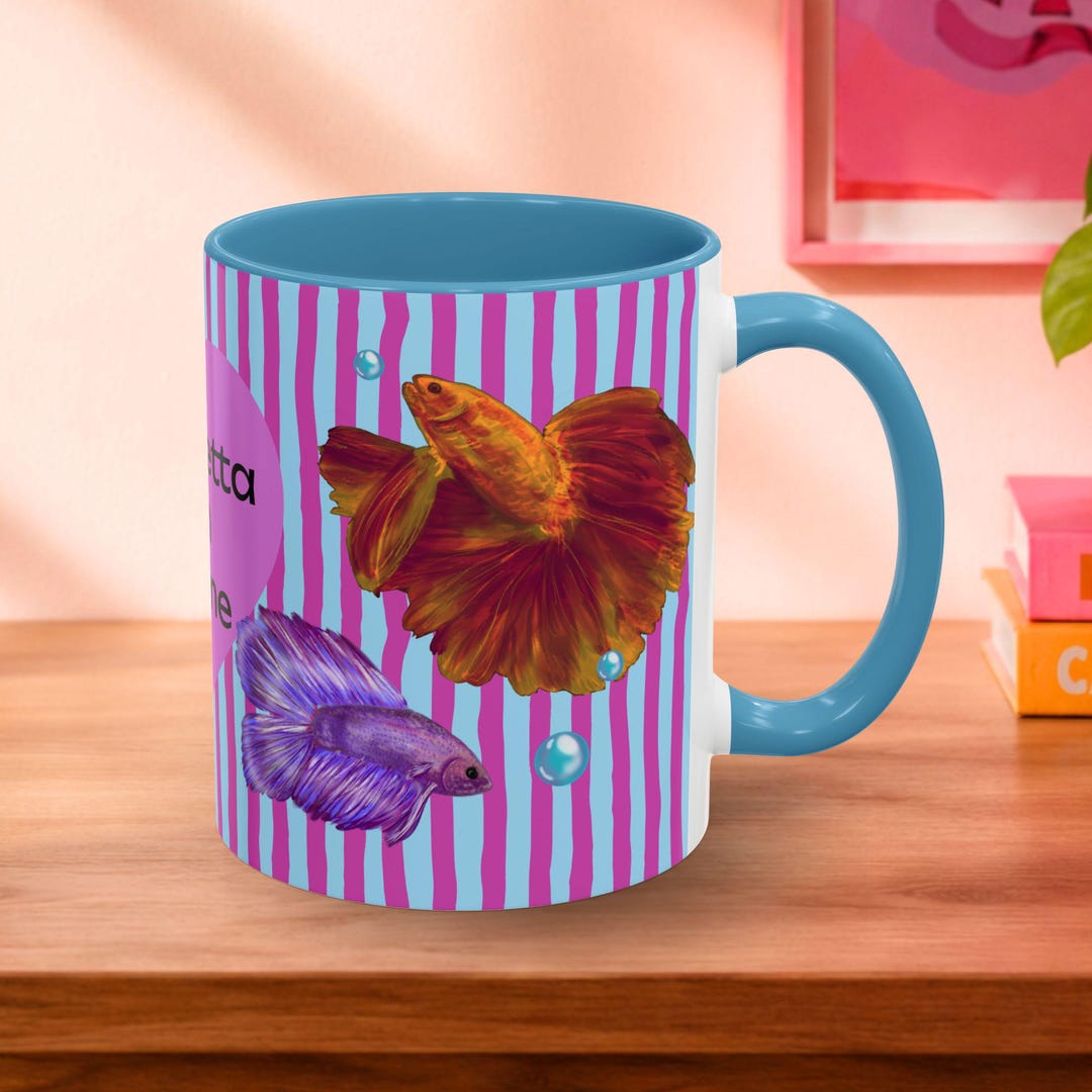 Betta Fish Caffeine Mug | Funny Fish Pun Coffee Cup | Quirky Watercolor ...