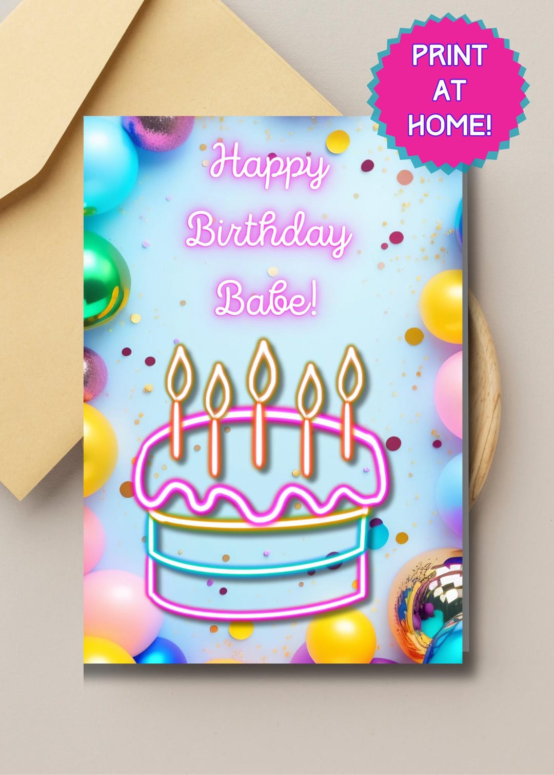 Printable Neon Happy Birthday Babe Card for Teen, Sister, Friend - Etsy