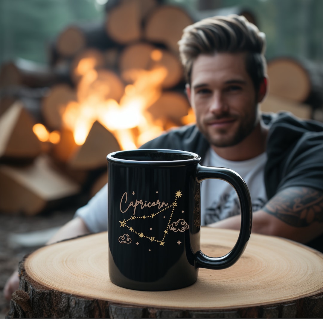 Capricorn Zodiac Constellation Mug, Black Mug, Coffee Mug, Custom ...